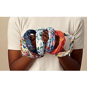RIFLE PAPER CO. Marguerite Knotted Headband, Bright Floral Pattern, Design Printed Fabric Over Structured Full Polyester on Durable Plastic Band, 1 Count