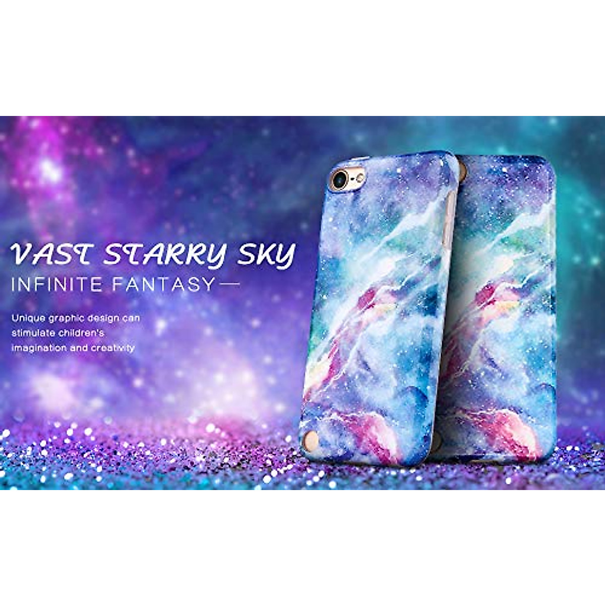 iPod Touch 7th Generation Case with 2 Screen Protectors, IDWELL iPod Touch 6 iPod 5 Case, Slim FIT Anti-Scratch Flexible Soft TPU Bumper Protective Case(Latest Model,2019 Release), Blue Fantasy Sky
