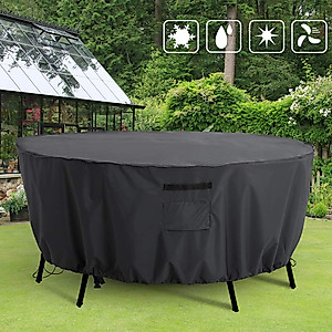 Tempera Outdoor Round Table Cover , Sectional Sofa , Dining Set cover , Anti-Fading , Waterproof Patio Cover for Outdoor Furniture, 72"D x 27.8"H, Space Grey