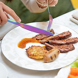 Rainbow Silverware Set, 24 Pieces Stainless Steel Flatware Sets for 6 - Mirror Polished Cutlery Utensil Set, Essentials Eating Tableware Set for Home&Kitchen, Restaurant, Dishwasher Safe