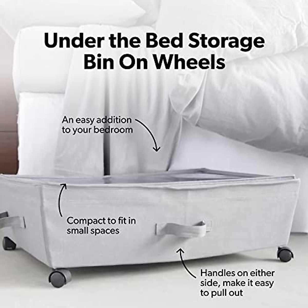 Dormify Storage Bin On Wheels | Under the Bed Storage | 24"L x 15"W x 8"H | Laundry Storage & Clothes Basket | Collapsible Laundry Basket | Laundry Tote College Dorm Essentials | Portable Laundry Bag | 16" x 20" | Grey | Small Space Living | Dorm & Bedroo