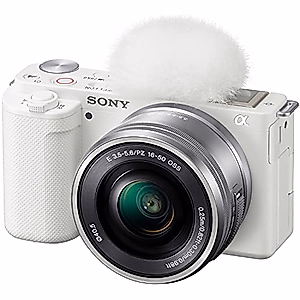Sony ZV-E10 Mirrorless Camera Vlogger Kit with 16-50mm F3.5-5.6 Lens ILCZV-E10L/W White Bundle with ACCVC1 Including GP-VPT2BT Grip + Filters + Wide & Telephoto Lenses + Deco Gear Case & Accessories