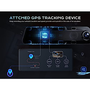 Pelsee P12 Mirror Dash Cam, 12'' 1440P QHD Front and Rear View Mirror Camera, Dual Dash Cam for Cars and Trucks, Night Vision, Voice Control, Parking Assistance, Reversing Assistance