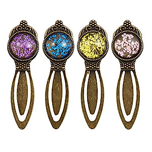 Healifty Metal Bookmark Flower Bookmarks Metal Bookmarker Dried Flower Book Mark Retro Vintage Book Page Marker for Kids Children School Supply 4pcs