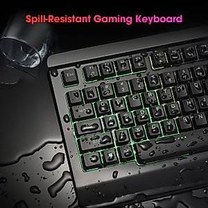 Cudote Gaming Keyboard, USB Wired Keyboard Rainbow Backlit, LED Light Up with Ergonomic Wrist Rest, Multimedia Shortcut Keys, 19 Keys Anti-ghosting, PC for Laptop Desktop Computer, Black