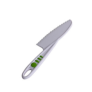 Curious Chef Kids Cookware - Knife I Real Utensils, Dishwasher Safe, BPA-Free I Kid-Safe I Cuts Fruits & Vegetables I Medium, White/Green