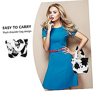 VALICLUD 1pc White Women's Leisure Fashion- Winter Bag Handbag Black Fluffy Warm Cow Tote Hobo One-shoulder Gifts Shopping Women New Print Daily Bucket Faux Comfortable Armpit Handbags