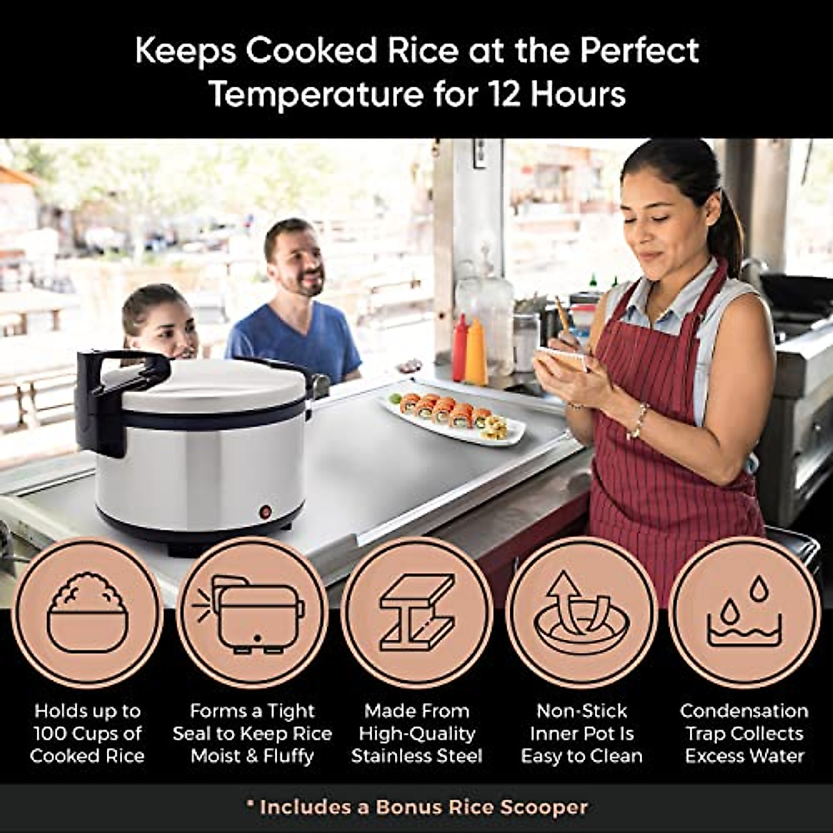 Commercial Electric Rice Warmer - Large Capacity Stainless Steel 60 Cup Rice & Soup Warmer Pot (Not a Rice Cooker) - Non Stick & Forms a Tight Seal to Keep Rice Fluffy for 12 Hours