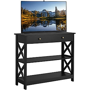 Yaheetech TV Stand, Entertainment Center with Drawer, 39.5" Media Console Table for TV with 2 Open Shelves for Bedroom, Living Room, Entryway, Black