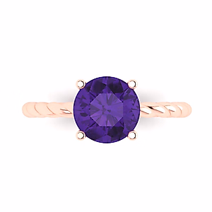 Clara Pucci 2ct Round Cut Solitaire Rope Twisted Knot Natural Amethyst Engagement Bridal Promise Anniversary Ring 18K Rose Gold 7.5
