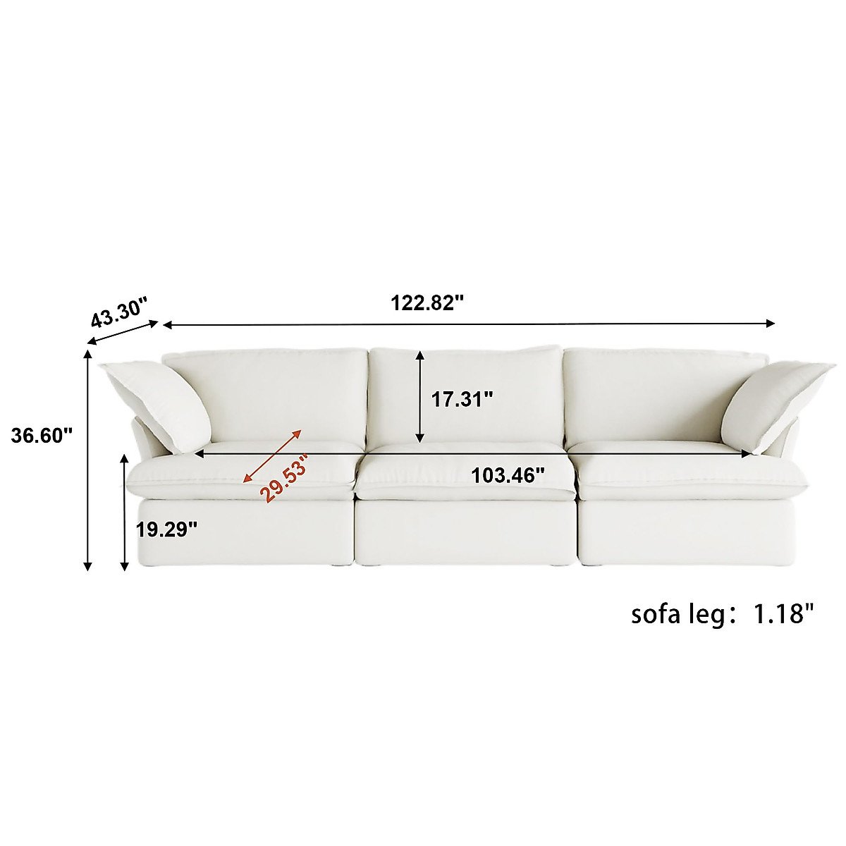 JACH Modern Modular Sectional Sofa 3 Seat for Living Room, Comfy Convertible Sectional Sofas Couches, Cushion Covers Removable, Two Corners and One Middle Sofa for Living Room (White)