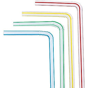 500 Pcs 8.27 Inch Colorful Flexible Plastic Drinking Straws,Individually Wrapped , Bendable,Disposable,Thick Straw for Party, for Use with Any Jumbo Cup or Water Bottle,BAP Free, Dia 0.24inch