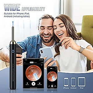 Ear Wax Removal, Ear Cleaning Kit with 1080P Camera, Ear Cleaner with Camera and Light, Ear Camera Wax Removal with 6 Ear Spoons, Ear Wax Cleaner for iOS & Android (Black)