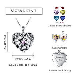Shusukue Lotus Locket Necklace That Holds Pictures Personalized Birthstone Heart Locket Necklace Boho Flower Pendant Necklace 925 Sterling Silver Mother’s Day Jewelry Gift for Women