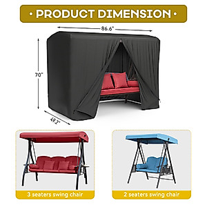 Yalissey Outdoor Swing Cover 2/3 Seater Patio Swing Cover Waterproof Swing Covers for Outdoor Furniture,Garden Swing Patio Furniture Cover Durable Waterproof UV Resistant,86.6L×49.2W×70H