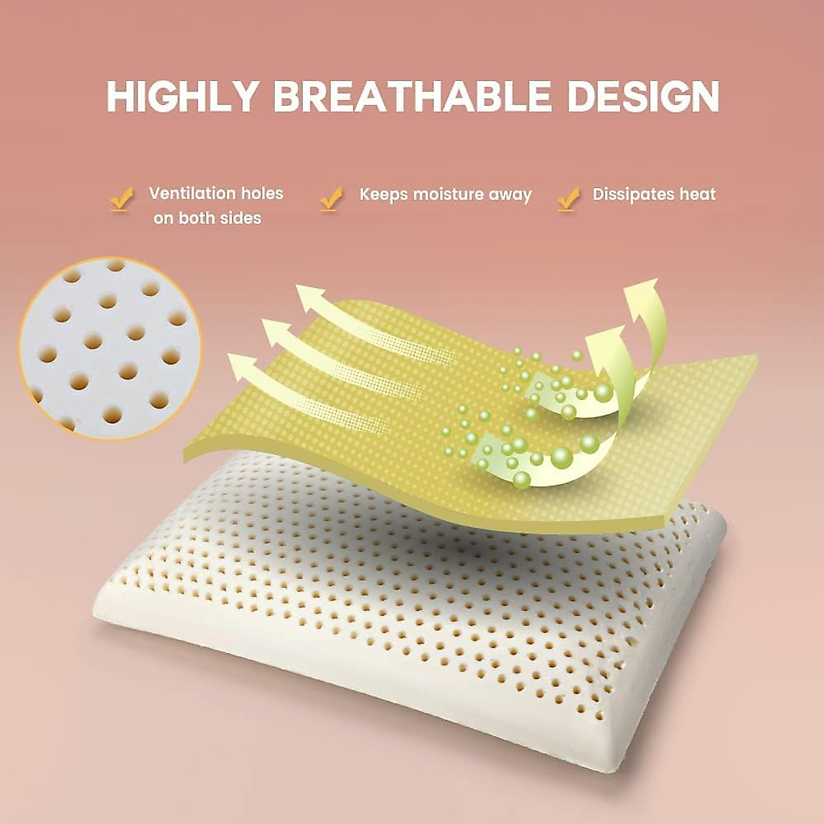 Artka Talalay 100% Natural Latex Pillow, Soft Bed Pillow for Sleeping with Removable Cotton Pillowcase, Premium Standard Size Sleeping Pillow Helps Relieve Pressure, No Memory Foam Chemicals