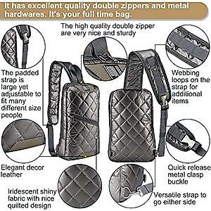 GBLQ PLUS Sling Bags, Iridescent Crossbody Shoulder Puffer Backpack for Women Men, Travel Hiking Small Chest Bag Daypack (Metallic Amber)