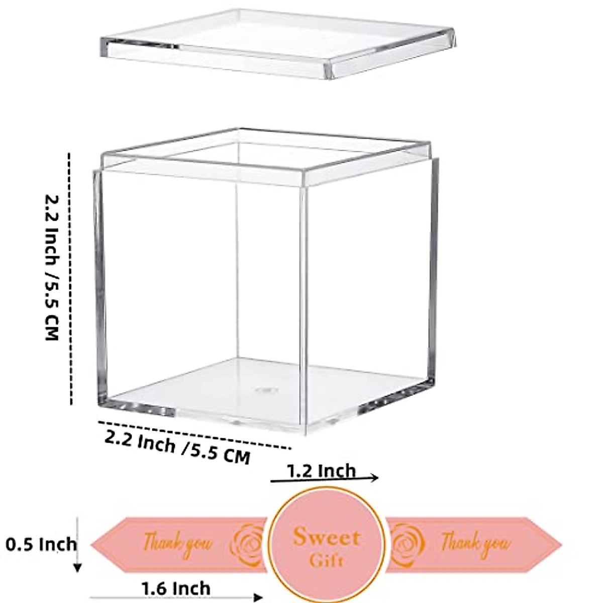 Acrylic Box with Lid 6 Pack Clear Acrylic Boxes Party Favor Square Cube Mini Candy Display Boxes Transparent Containers Plastic Storage Organizer Box Wedding Birthday Party Decorative Boxes