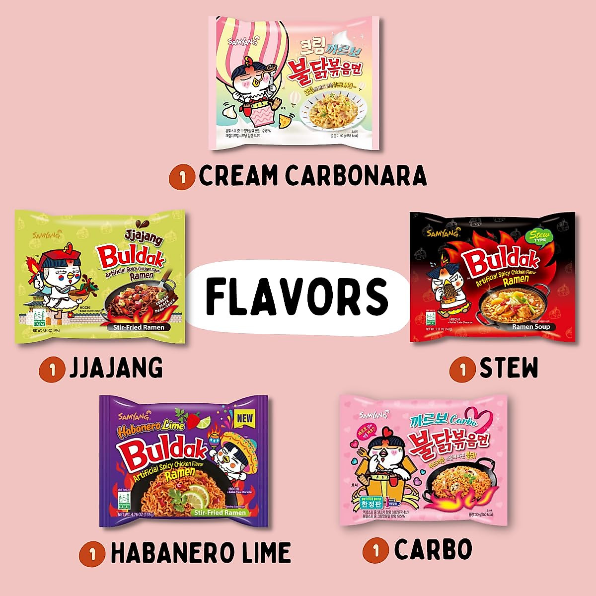 Samyang Buldak Korean Spicy Ramen 5 Flavor Variety Pack - TikTok Ghost Spicy Noodle Challenge