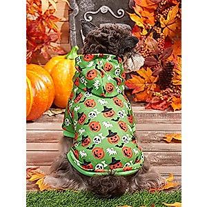 QWINEE Halloween Dog Hoodie Dog Costume Sweatshirt Pumpkin Bat Print Dog Clothes for Puppy Kitten Cat Small Dogs Green Large