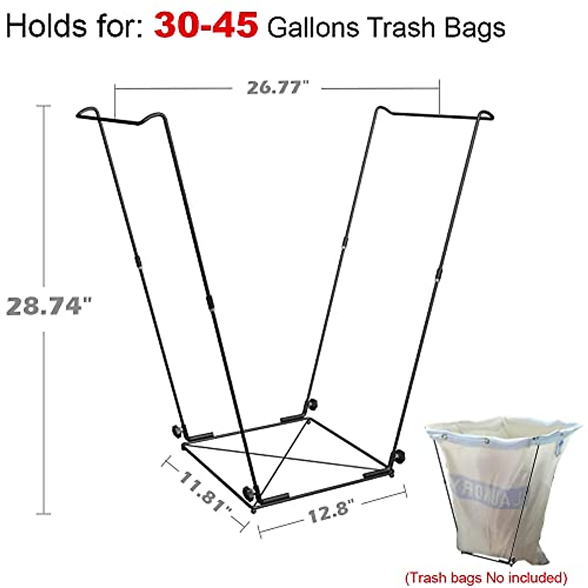 Artigarden Garden Trash Bag Holder - Outdoor Leaf Bag Support Stand Multi-Use Metal Garbage Bag Holder Frame Holds 30-45 Gallons Bag for Camping Leaves Gardening Parties Yard Weeding (Black)