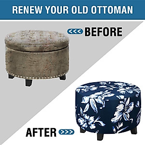 H.VERSAILTEX Super Stretch Ottoman Covers Slipcover Round Ottoman Slipcover Folding Storage Stool Furniture Protector Feature Soft Thick Bouncy Modern Style with Elastic Bottom(Ottoman X-Large, Navy)