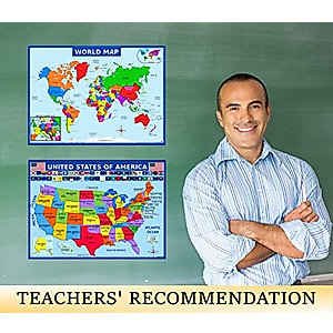 World Map, United States Map, and Solar System Poster with Extra Features – Laminated 14x19.5 in – Educational Posters, Classroom Decorations, Teachers Supplies, Virtual Learning for Kids, Homeschool Decor