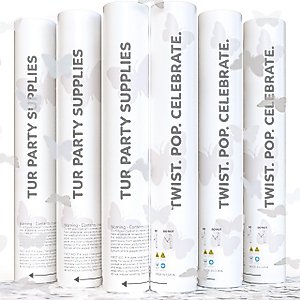 6 Pack White Butterfly Wedding Confetti Cannon Poppers | Biodegradable Butterfly Confetti | TUR Party Supplies | Up to 25ft | Giant (12”) | Party Poppers for Weddings, Birthdays, and Graduations