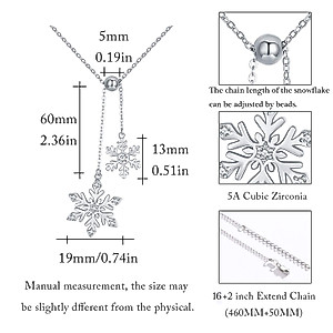 Snowflake Necklace Sterling Silver Frozen Double Snowflake with Shiny Cubic Zirconia Pendant Winter Jewerly Elegant Snow Gift for Women Girlfriend Sweater Christmas Thanksgiving Daily (18)