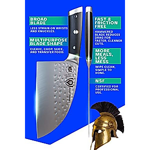 Dalstrong Serbian Chef Knife - 7.5 inch - Gladiator Series Elite - German HC Steel - Meat Cleaver Knife - Hammered Blade Finish - Razor Sharp Kitchen Knife - G10 Handle - w/Sheath - NSF Certified