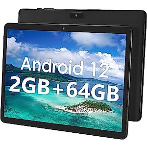 SGIN Android 12 Tablet, 10.1 Inch 2GB RAM 64GB ROM Tablets with Quad-Core A133 1.6Ghz Processor, 2MP + 5MP Camera, Bluetooth, WiFi, GPS, 5000mAh(Black)