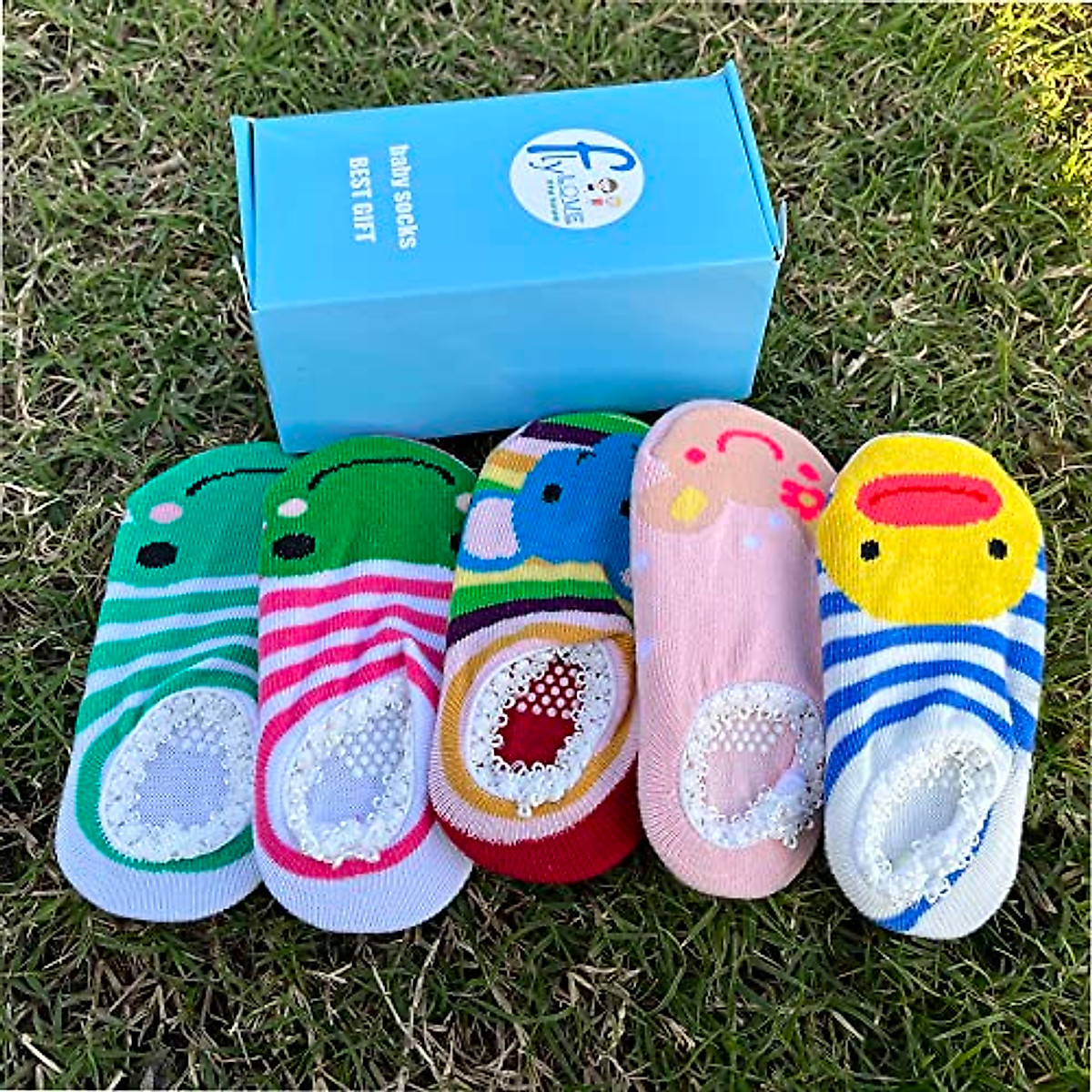 Fly love 5 Pairs Baby Toddler Newborn Infant Stripes Anti Slip Non Skid Socks No-Show Crew Boat Cotton Slipper Sock