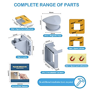 TYRY.HU Magnetic Cabinet Locks for Children Proofing;Invisible Child Safety Cupboard Lock Set for Cabinet and Drawer to Protect Baby Kids Home Safety (2 Locks and 1 Key)