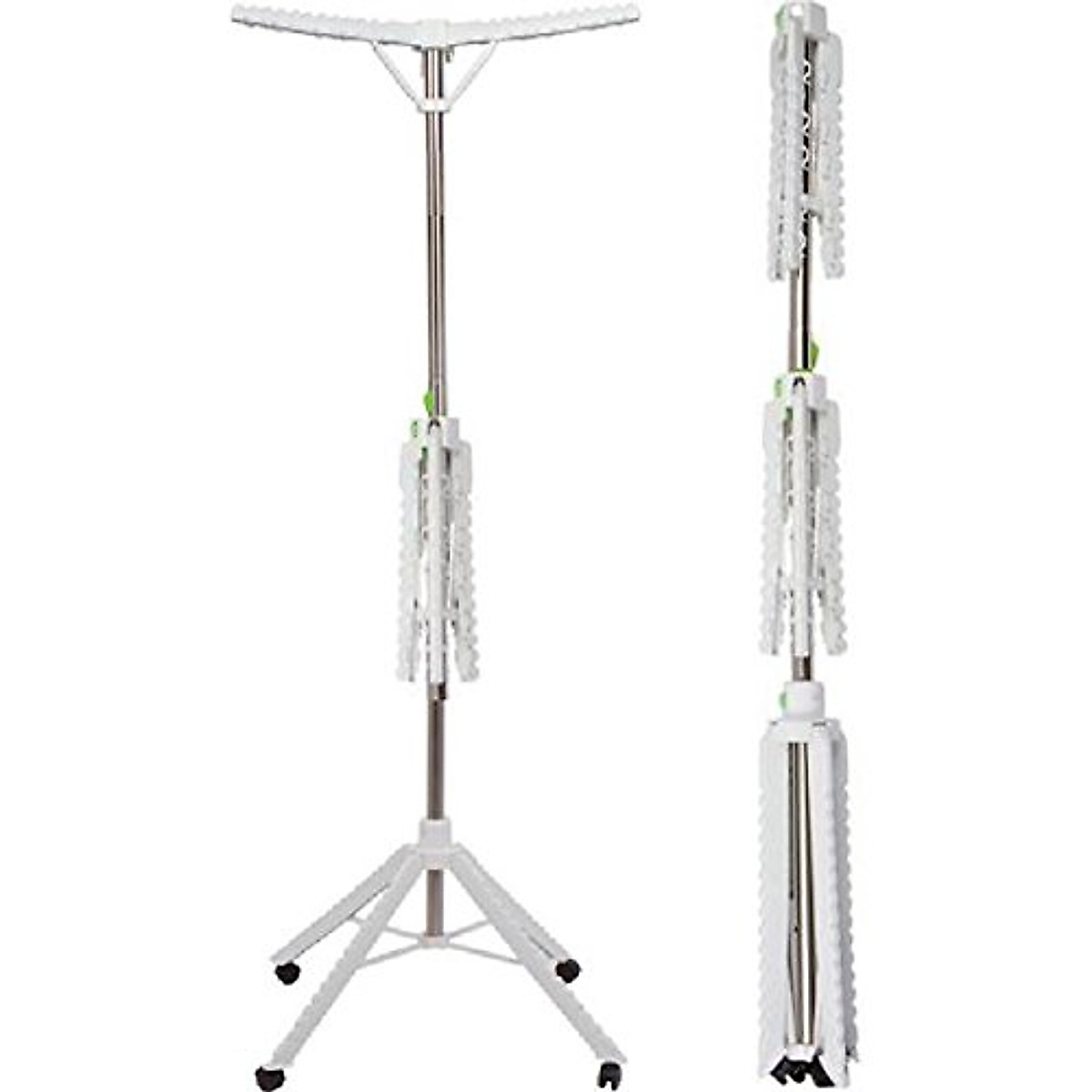 HOME SOLUTION Foldable Garment & Clothes Drying Rack, 2-Tier Adjustable Height, 60 Garments, Stainless Steel, Sturdy 4 Legs, Wheels