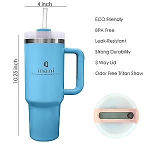 inani 40oz Tumbler With Handle And Straw, Insulated Travel Cup, Leak-Resistant, Spill-Proof Lid, Dishwasher Safe, BPA-Free, Double-Wall Insulated Premium Mug For Hot Or Iced Beverage, Liquid Blue
