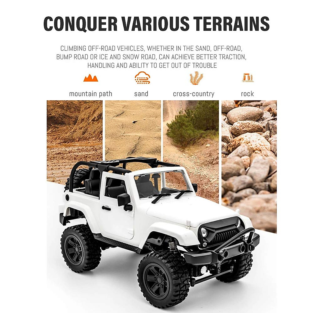 GoolRC F2 RC Car, 1/14 Scale 2.4GHz Remote Control Car, 4WD 30km/h High Speed Racing Car, All Terrains Off Road RC Monster Vehicle Truck Crawler with LED Light for Kids and Adults (White Convertible)