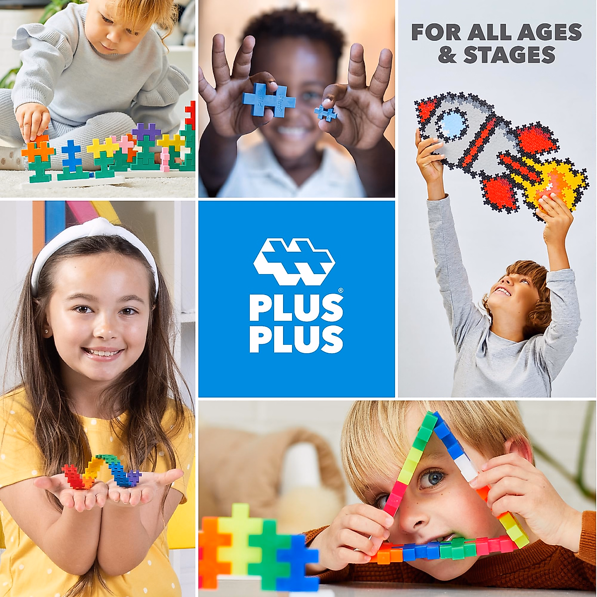 PLUS PLUS Big - Open Play Set - 100 Piece - Neon Color Mix, Construction Building Stem/Steam Toy, Interlocking Large Puzzle Blocks for Toddlers and Preschool