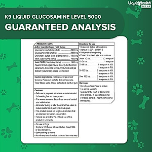 LIQUIDHEALTH 128 Oz K9 Liquid Glucosamine Level 5000 for Dogs, Large Dogs and Breeds - Chondroitin, MSM, – Joint Health Supplements, Dog Vitamins Hip Joint Juice, Dog Joint Oil - 1 Gallon