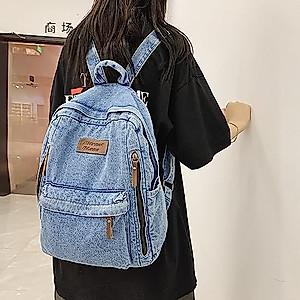 JHTPSLR Preppy Backpack Denim Backpack Casual Vintage Aesthetic Backpack Cowboy Backpack Daypack Book Bags Backpack Supplies (Light Blue)