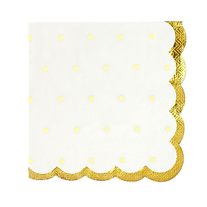 100 Pack White Scalloped Napkins with Gold Foil Edges and Dots for Wedding, Bridal, Baby Shower, Christening, any Occassion, Dinner Luncheon (3-Ply, 6.3 x 6.3 In)