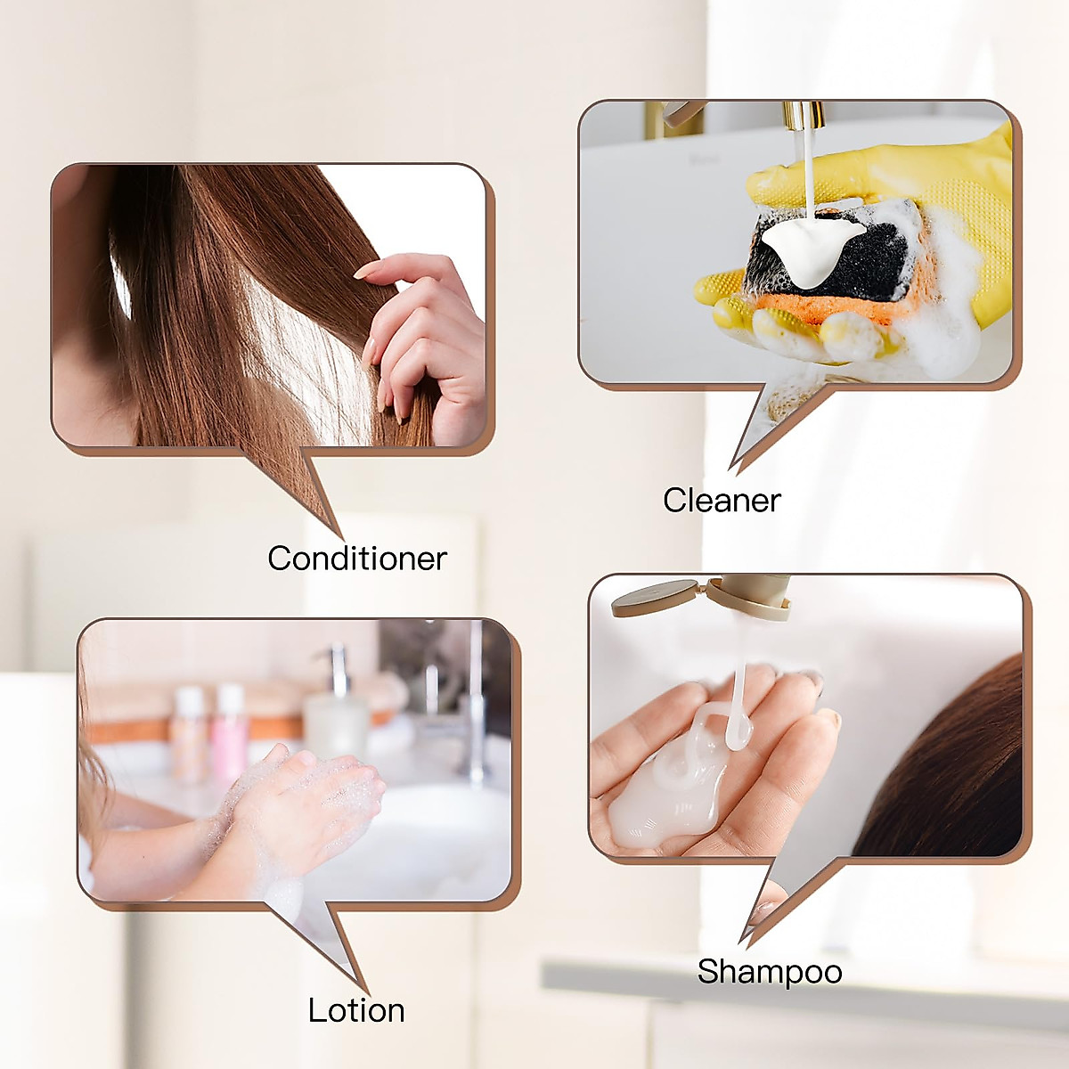 Lusiyi Squeeze Bottles 8 oz, Travel Shampoo and Conditioner Bottles, Plastic Refillable Containers for Lotion(8oz, 3Pcs, White)