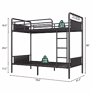 Jocoevol Metal Bunk Bed Twin Over Twin, Industrial Bunkbeds with Heavy Duty Bed with Safety Guard Rails and Space-Saving Design, Steel Bed for School, Bedroom (Black)
