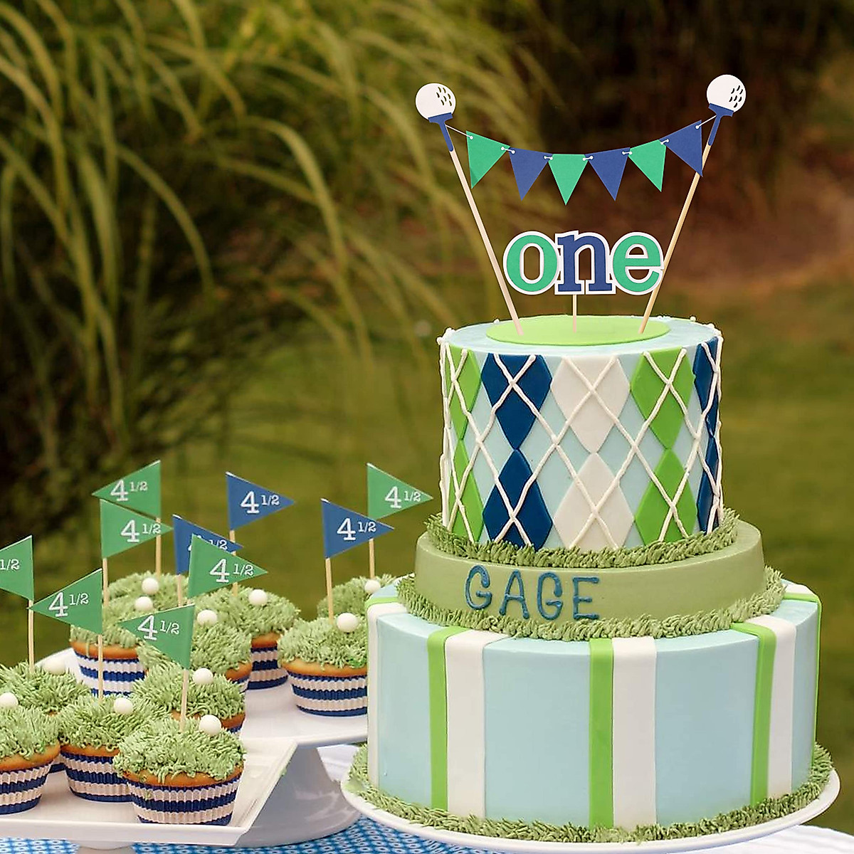 Golf First Birthday Cake Topper - 1st Birthday Cake Topper, Golf Themed First Birthday Party, Golf Tee Decor, One Cake Bunting, Boy 1st Birthday Party Supplies (Golf First Birthday Cake Topper)