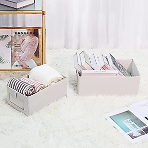 LaMorée Fabric Storage Bin Box Rectangular Cotton Linen Storage Basket Cube with Thick PP Board Clear Mesh Window Foldable Decorative Nursery Home Office Organizer Container – Beige, Small