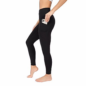 90 Degree by Reflex Power Flex Yoga Pants - High Waist Squat Proof Ankle Leggings with Pockets for Women - Black - Large