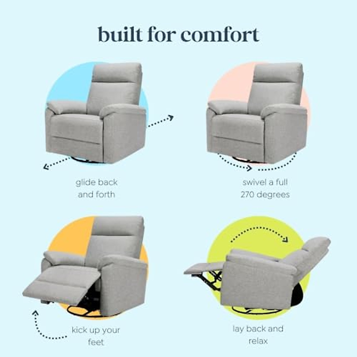 DaVinci Suzy Glider Recliner Nursery Chair - Glider Rocking Chair for Nursery and Living Room - GREENGUARD Gold, FSC & Certi-PUR US Certified - 360° Swivel Rocker Recliner Chair (Frost Grey)