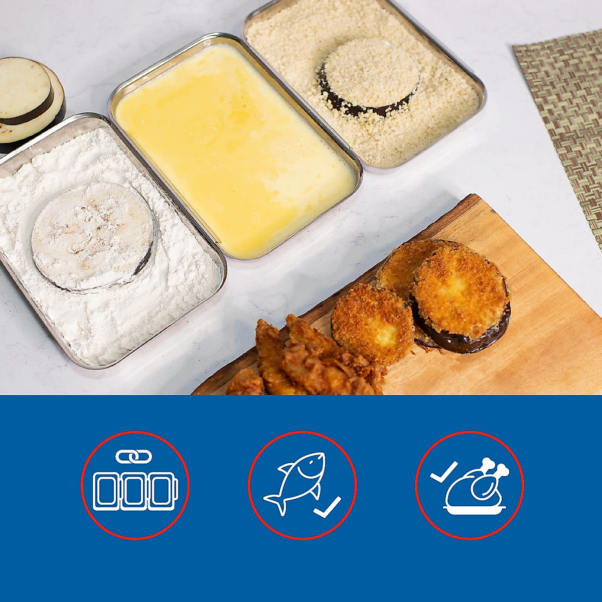 Küchenprofi Stainless Steel Breading Set, No Mess Linking, Overlapping Breading Trays, Set of 3