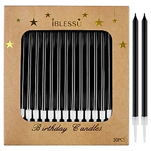 IBLESSU 30 Pcs Long Birthday Candles - Birthday Candles, Cake Candles, Tall Birthday Candles, Party Candles, Cake Candles for Birthday Wedding Black Candles (Black)