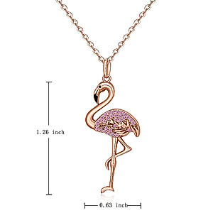Flamingo Necklace 925 Sterling Silver Animal Bird Rose Gold Plated Crystal Jewelry Pink Flamingo Necklaces for Women Christmas Holiday Gifts