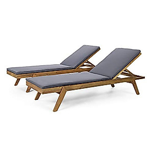 Christopher Knight Home 314843 Caily Chaise Lounge Set, Teak Finish + Dark Gray